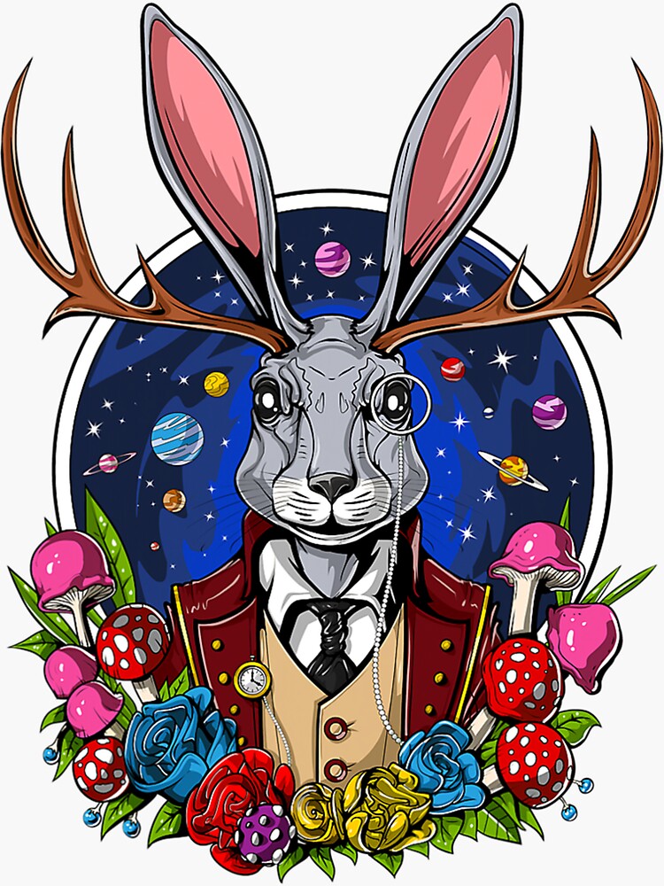 "Psychedelic Jackalope Cryptid Rabbit Cryptozoology Hippie" Sticker for ...