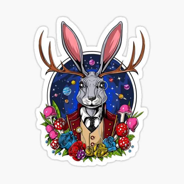 "Psychedelic Jackalope Cryptid Rabbit Cryptozoology Hippie" Sticker for ...