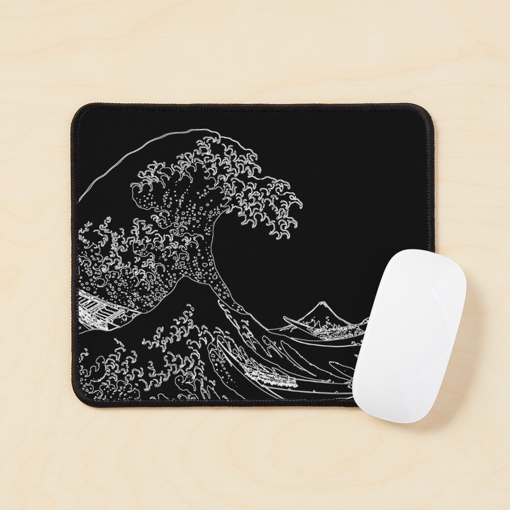 "Great Wave Outline Black and White" Mouse Pad by ind3finite | Redbubble
