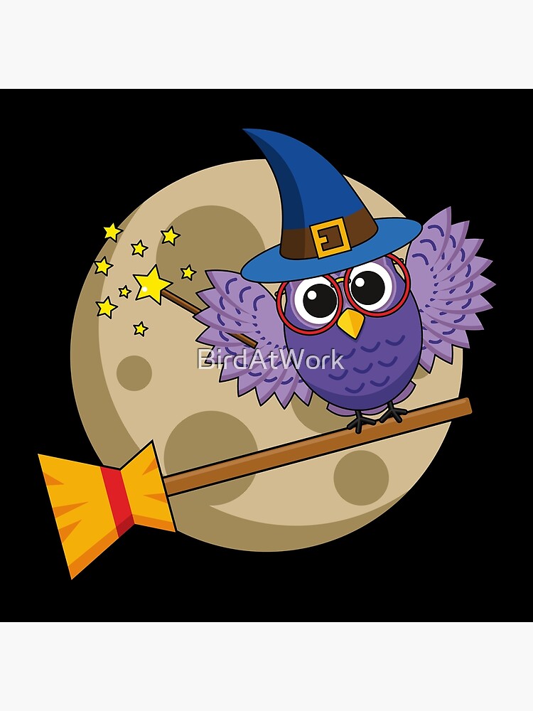 Lámina metálica «Buho de mago de dibujos animados volando en escoba» de ...