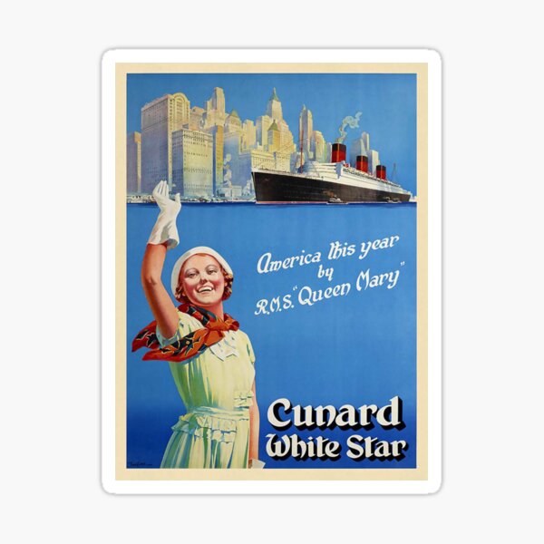 "Cunard White Star Line Ocean Liner Queen Mary Vintage Travel Poster ...