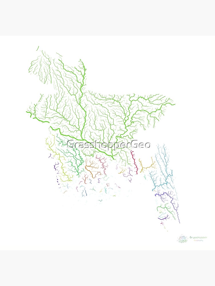 "Bangladesh River Basin Map in Rainbow Colours with White Background ...