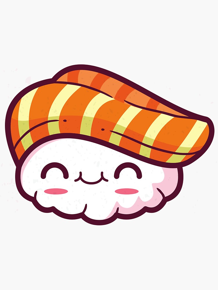 Hand Drawn Kawaii Sushi Collection Salmon Nigiri Sticker For Sale