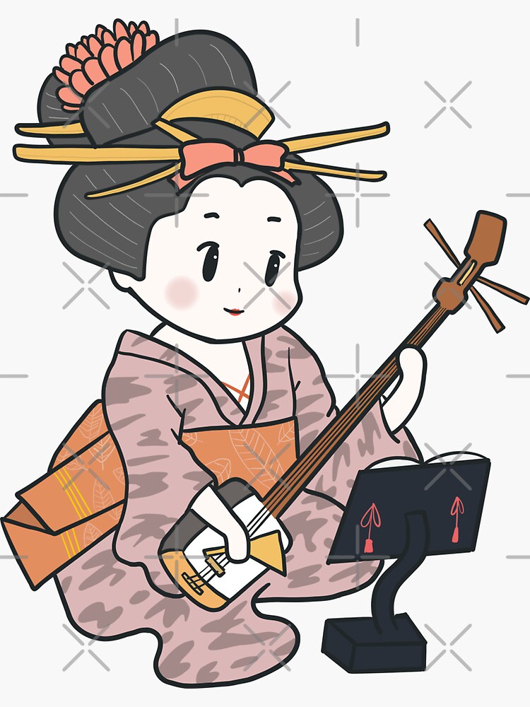 "Kawaii chibi Japanese geisha with shamisen artwork Illustration ...