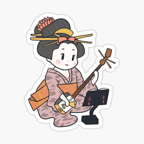 "Kawaii chibi Japanese geisha with shamisen artwork Illustration ...