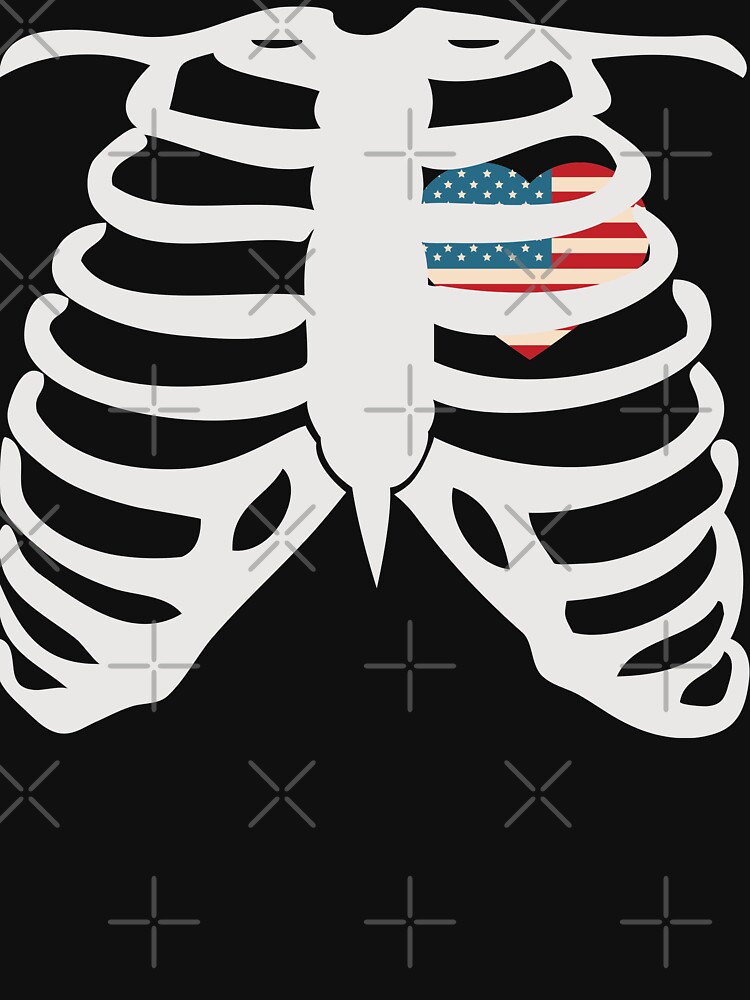 "American At Heart Skeleton Rib Cage Proud To Be An American" T-shirt ...
