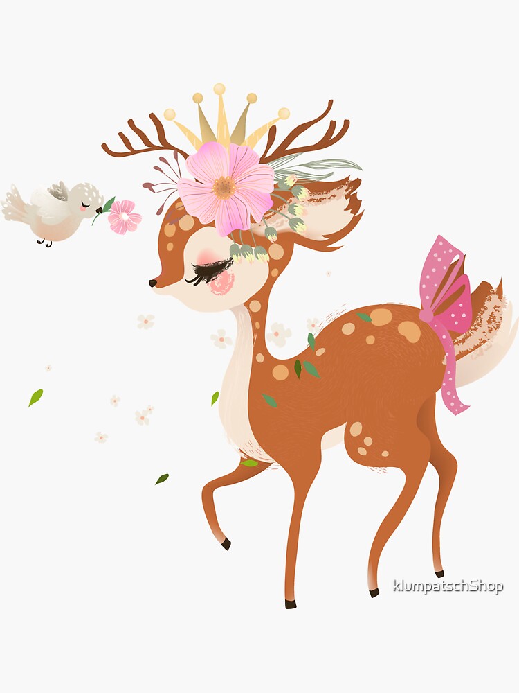 "Princesses deer, pink with little bird, girl's dream, gift idea for ...