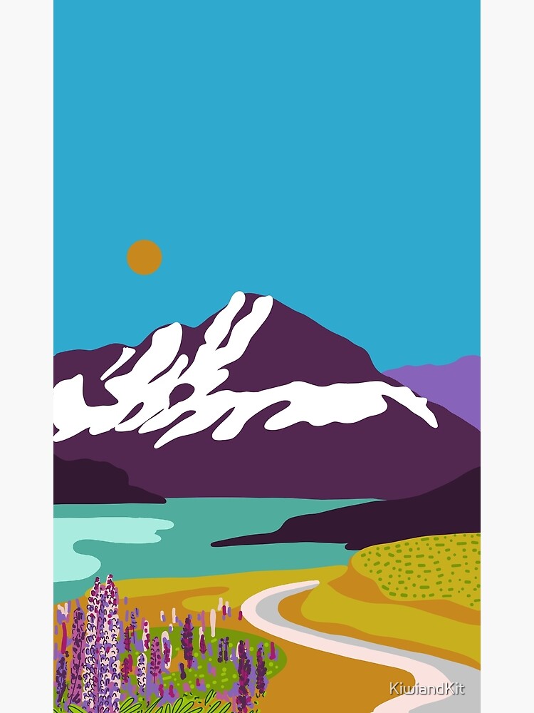"New Zealand Lake Tekapo and Mt Cook digital illustration" Poster for ...