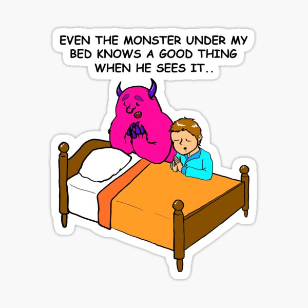 "Praying Monster Under My Bed" Sticker by chriskatt | Redbubble