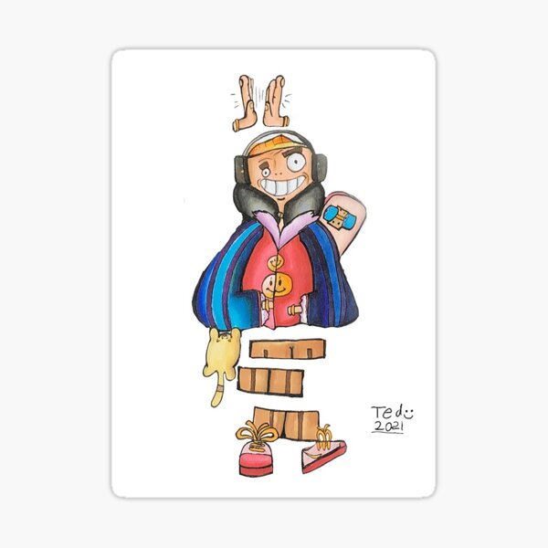 "No Hands Man" Sticker for Sale by teddoodleart | Redbubble
