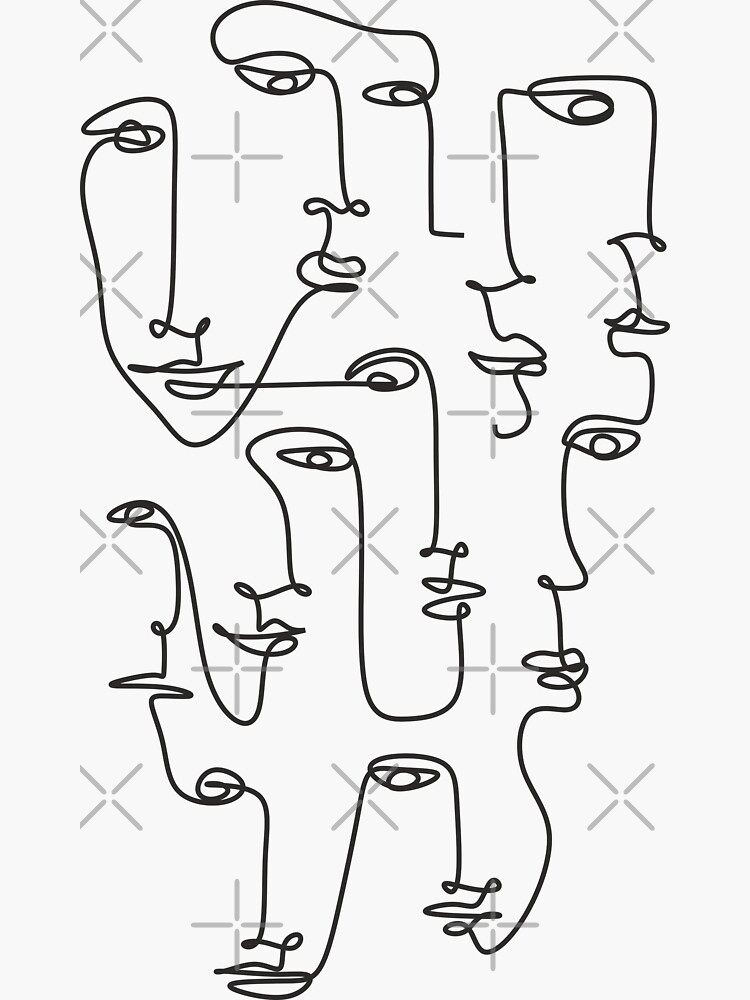 Pegatina «Dibujo de una línea de cara abstracta. Retrato de estilo ...