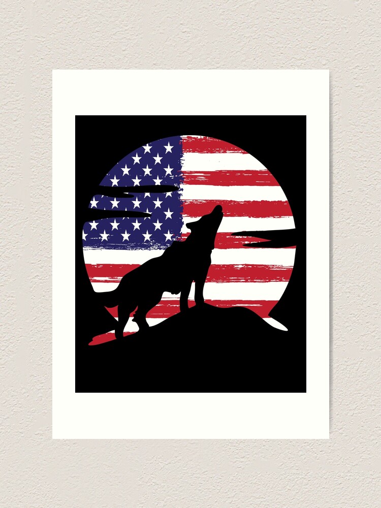 "Patriotic US Flag Howling Wolf Silhouette" Art Print for Sale by ...