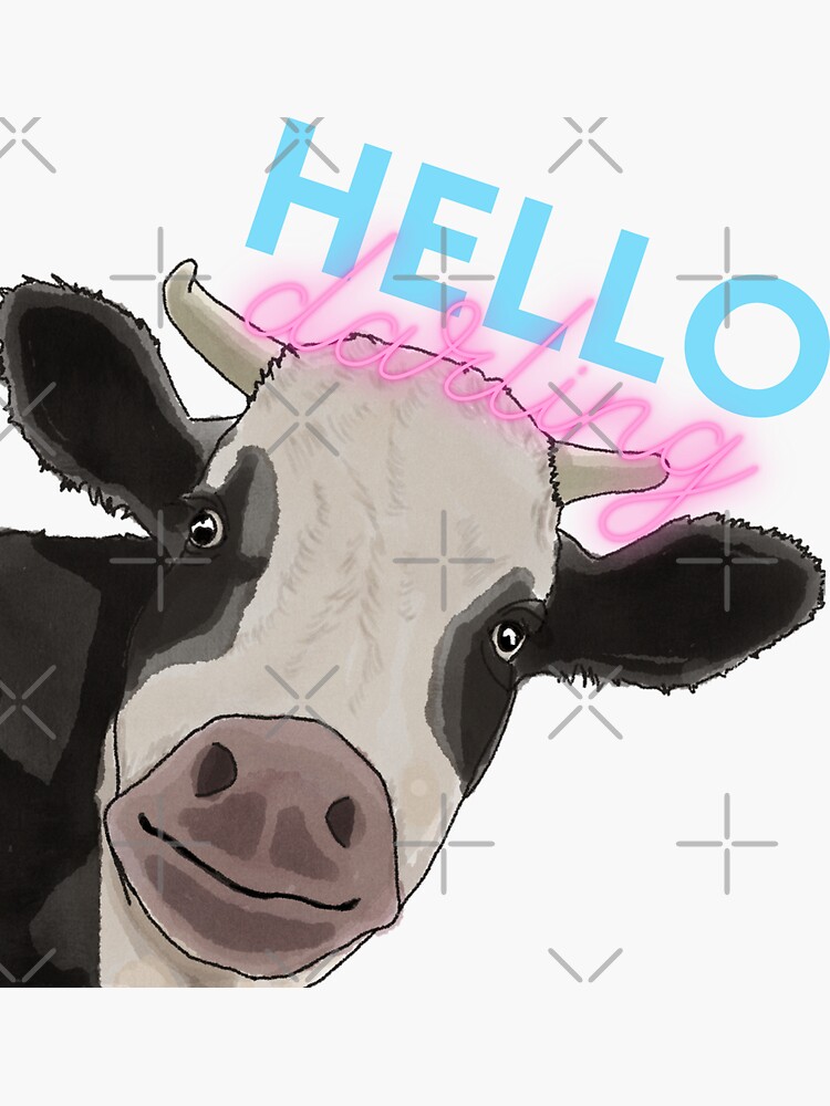 "Hello Darling - Black and White Cow - Greeting" Sticker for Sale by ...