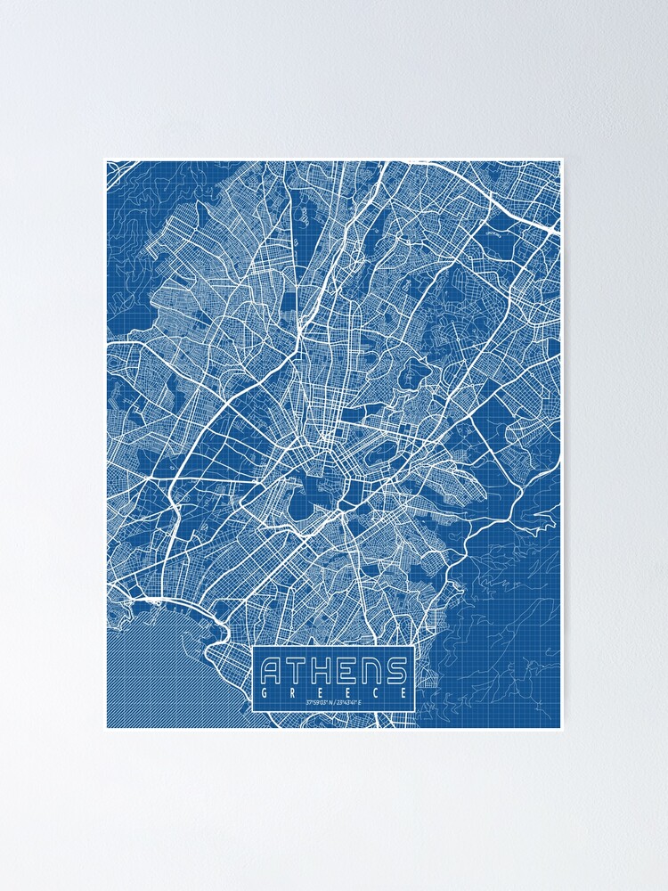 "Athens City Map of Greece - Blueprint" Poster for Sale by deMAP ...