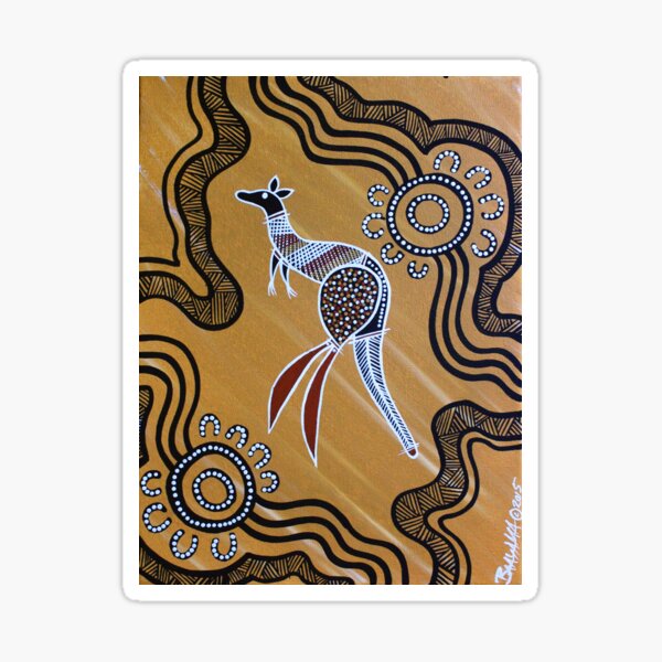 "Authentic Aboriginal Art - Kangaroo" Sticker by HogarthArts | Redbubble
