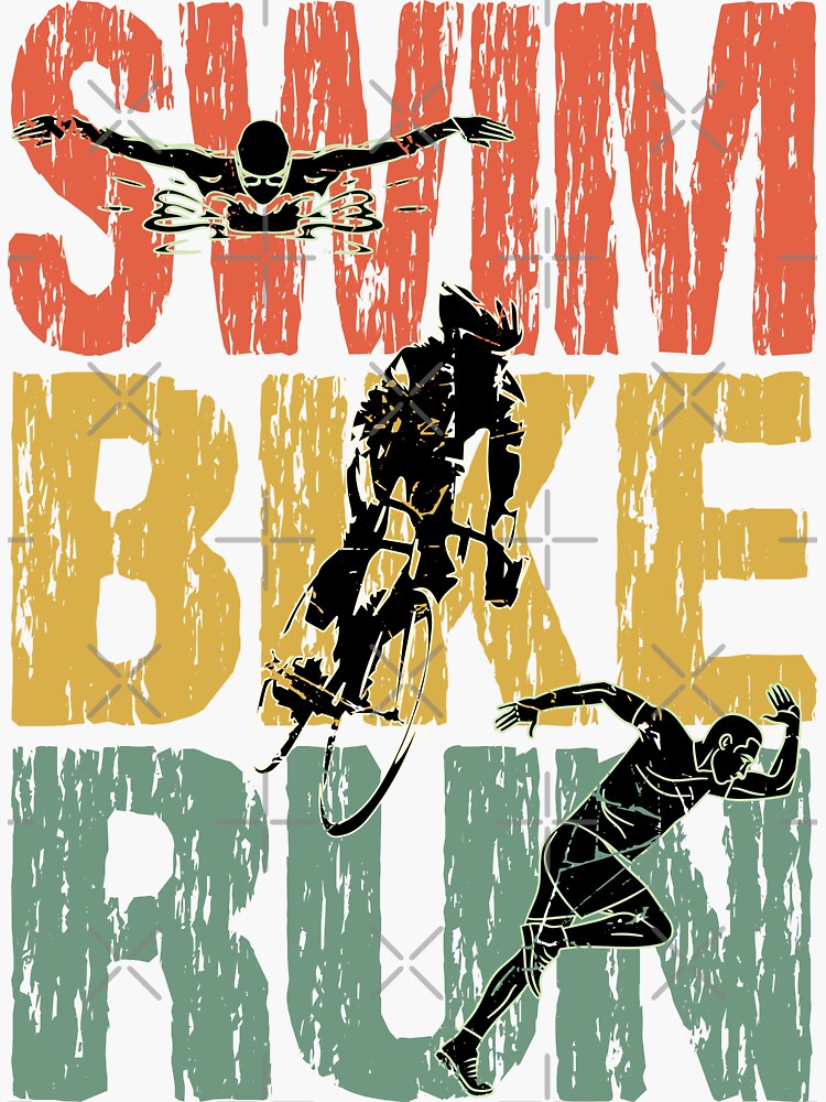 "Swim Bike Run - Vintage Triathlon" Sticker for Sale by TheInkElephant ...
