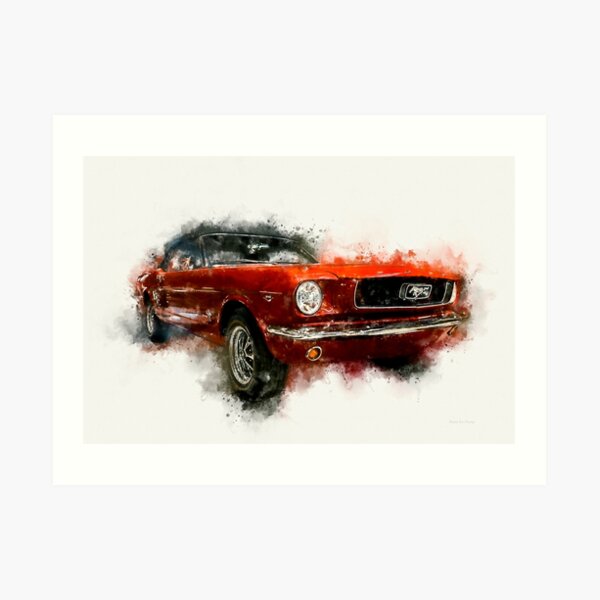 "Red 1966 Ford Mustang Convertible Pony Watercolor " Art Print for Sale ...