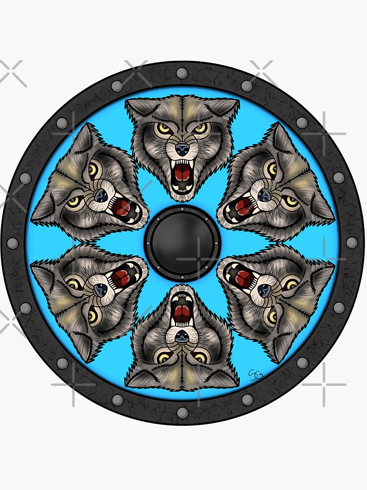 "Six Wolves Norse Round Shield" Sticker for Sale by Longhausart | Redbubble