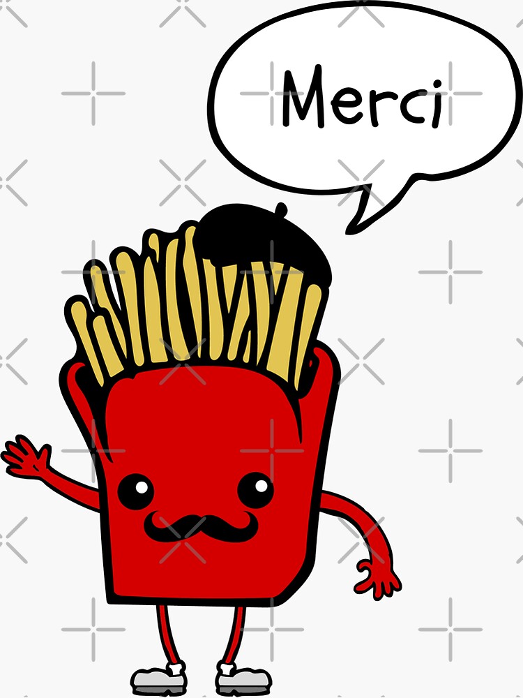 "French Fries Speaking French Merci" Sticker for Sale by Aliazrshop ...