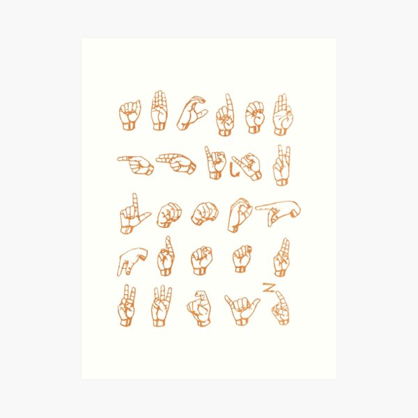 "ASL Alphabet in Gold Paint Texture" Art Print by procrastimake | Redbubble