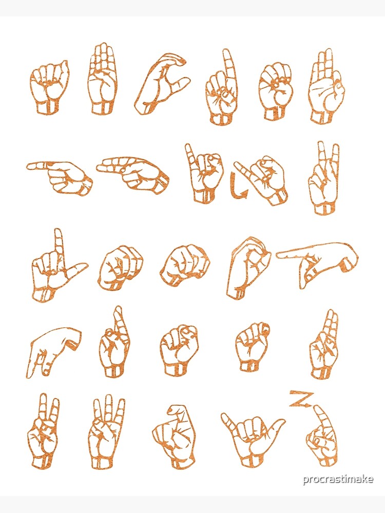 "ASL Alphabet in Gold Paint Texture" Poster by procrastimake | Redbubble