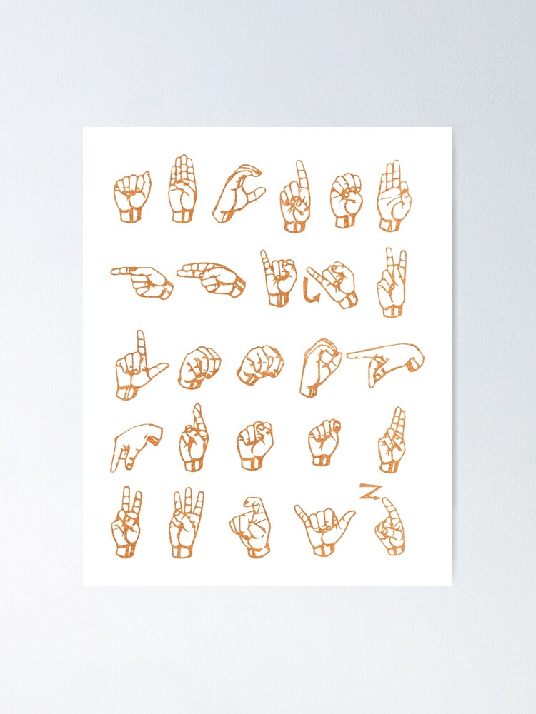 "ASL Alphabet in Gold Paint Texture" Poster by procrastimake | Redbubble