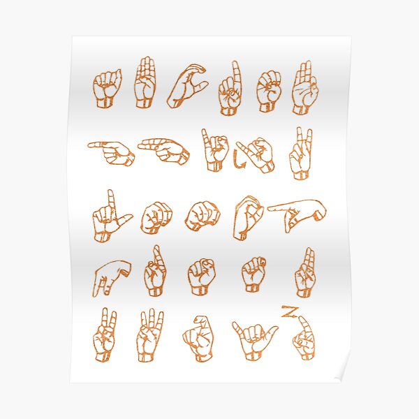 "ASL Alphabet in Gold Paint Texture" Poster by procrastimake | Redbubble
