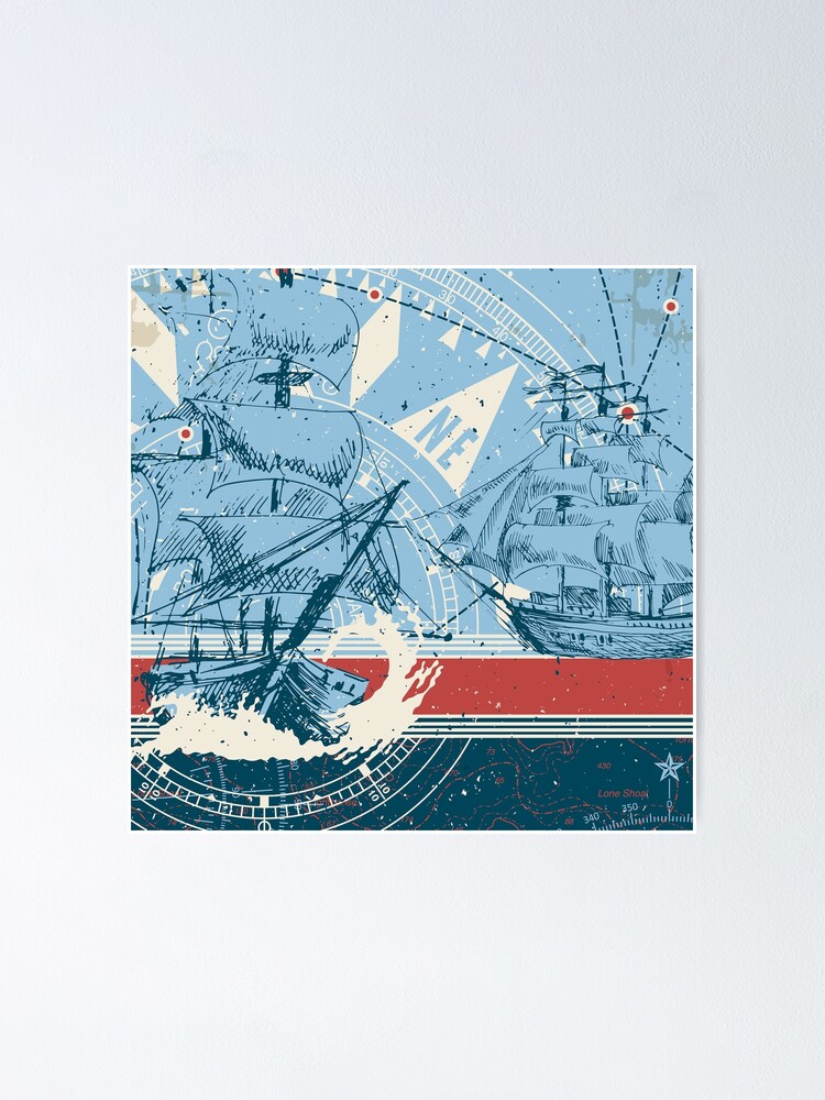 "Vintage Sailboats Nautical Compass Aesthetic" Poster for Sale by ...
