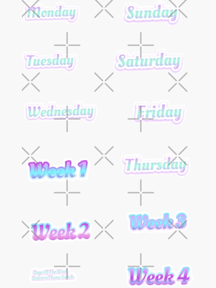 "Labels Unicorn Themè Days Of The Week Not Transparent" Sticker for ...