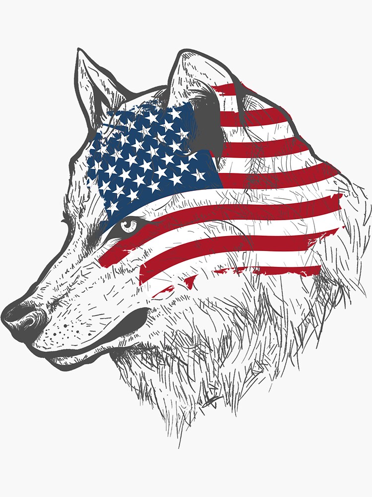 "American Flag Wolf" Sticker for Sale by amjadpapu | Redbubble