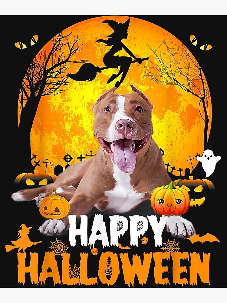 "Pitbull Dog Happy Halloween Day With the Moon And Pumpkin" Poster by ...