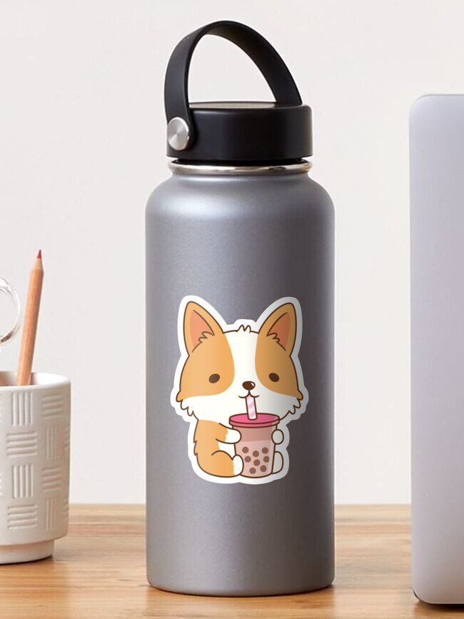 "Cute Corgi Drinking Bubble Tea" Sticker for Sale by rustydoodle ...
