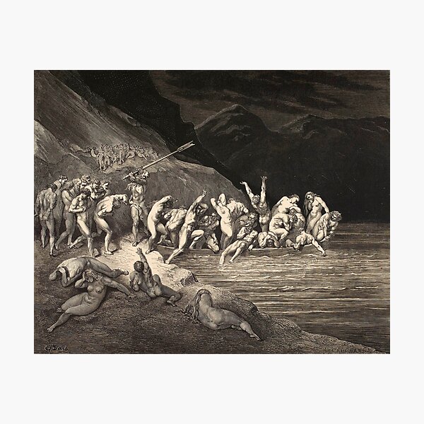 "Charon herds the sinners onto his boat - Illustrated Dante's Inferno ...