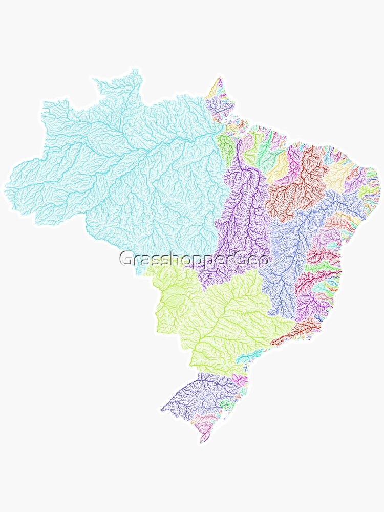Pegatina «Mapa de la cuenca del río Brasil en colores del arco iris con ...
