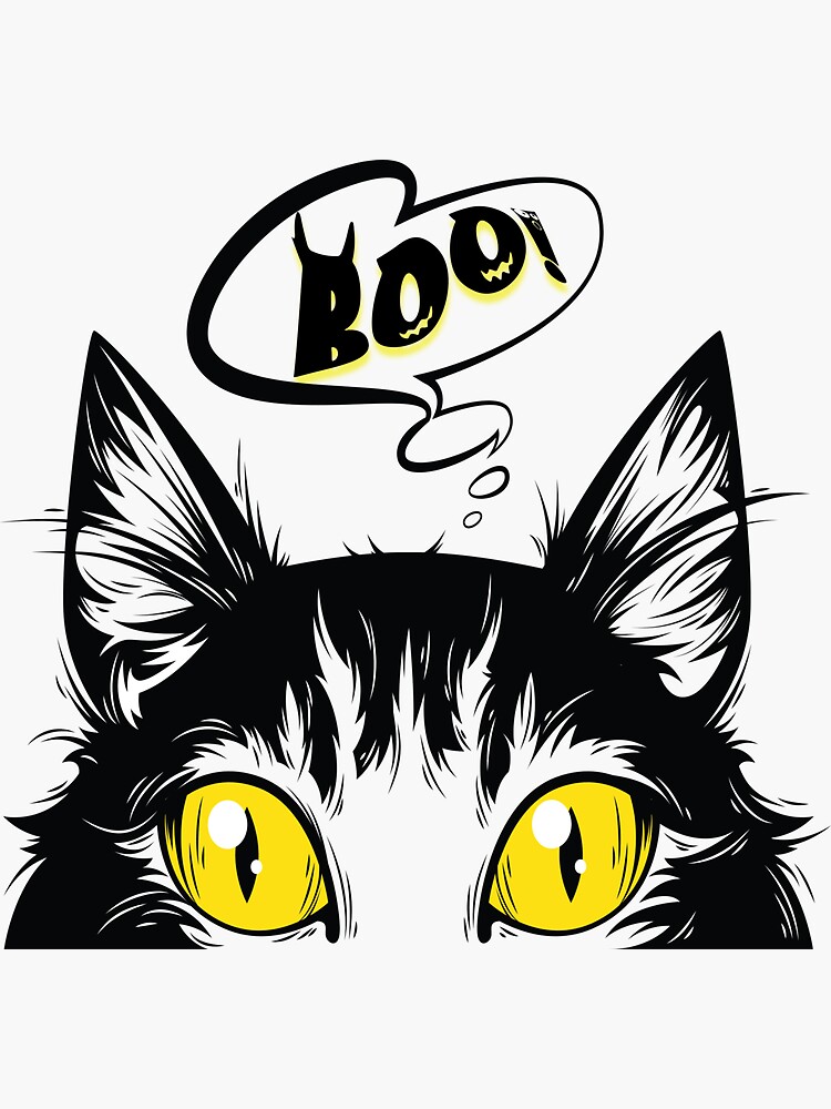 "Boo! | Funny Hiding Peekaboo Scary Halloween Cat " Sticker for Sale by ...