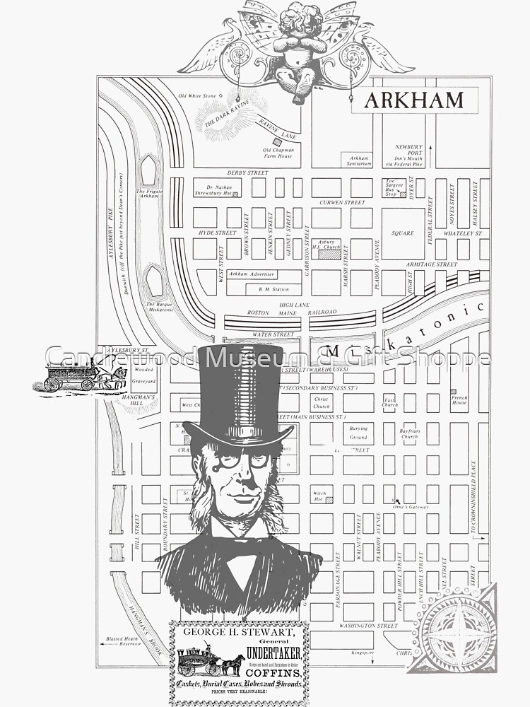 "Map of Arkham Massachusettes H.P. Lovecraft Cthulhu" Sticker for Sale ...