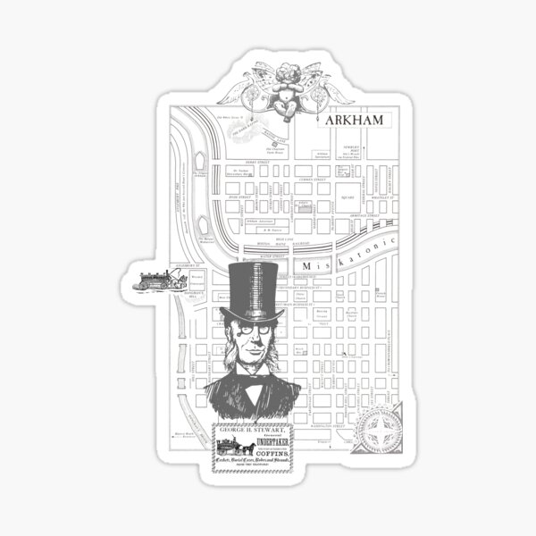 "Map of Arkham Massachusettes H.P. Lovecraft Cthulhu" Sticker for Sale ...