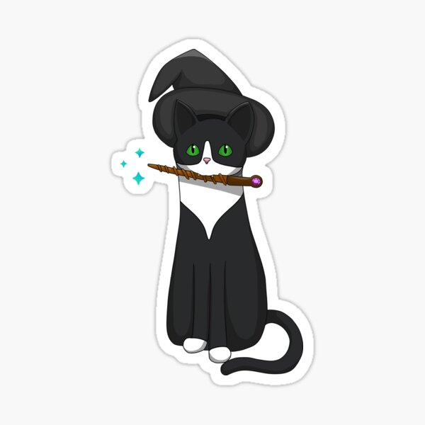 "Tuxedo Witch Cat" Sticker for Sale by ArtByJaymes | Redbubble