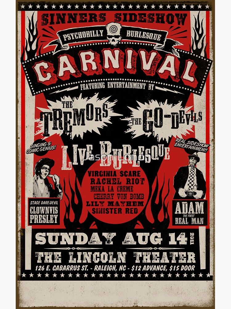 "Psychobilly Burlesque Carnival Poster" Sticker by deathray66 | Redbubble