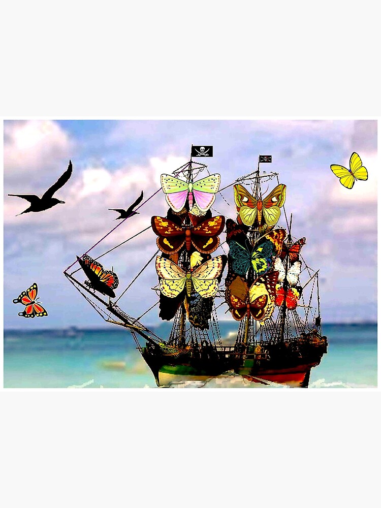 "BUTTERFLY PIRATE SHIP Vintage Abstract Print" Poster for Sale by ...