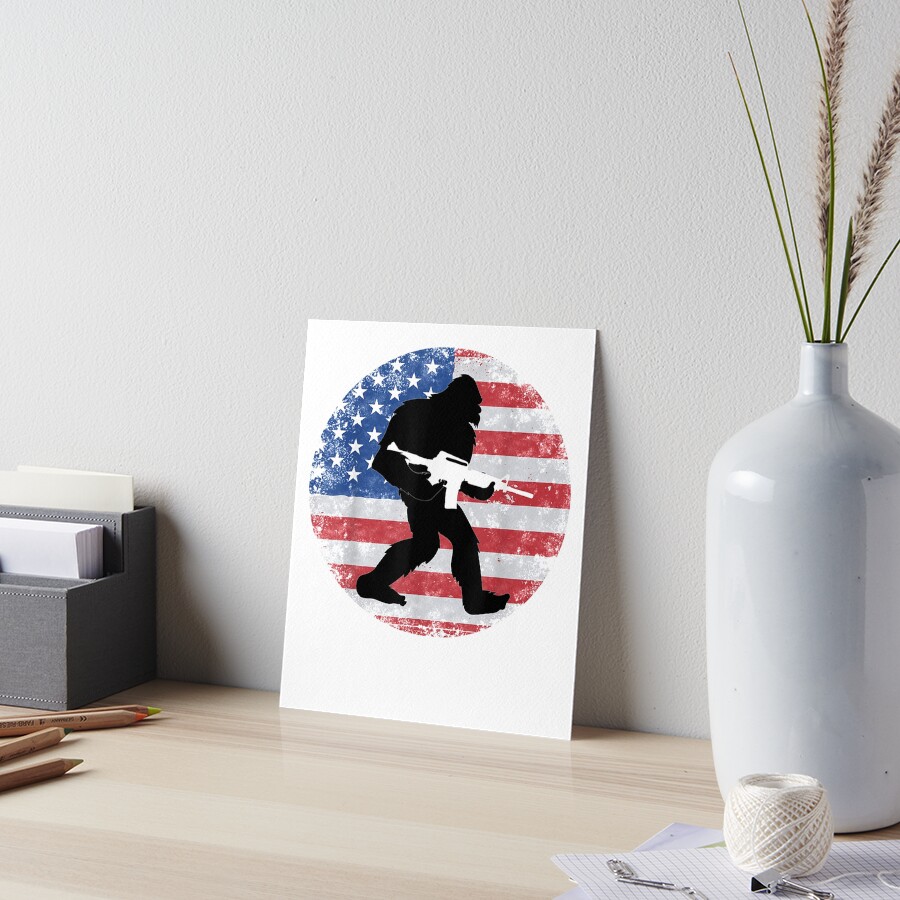 "Bigfoot Gun Owner Tee Us American Flag Sasquatch Ar15 Rifle " Art ...