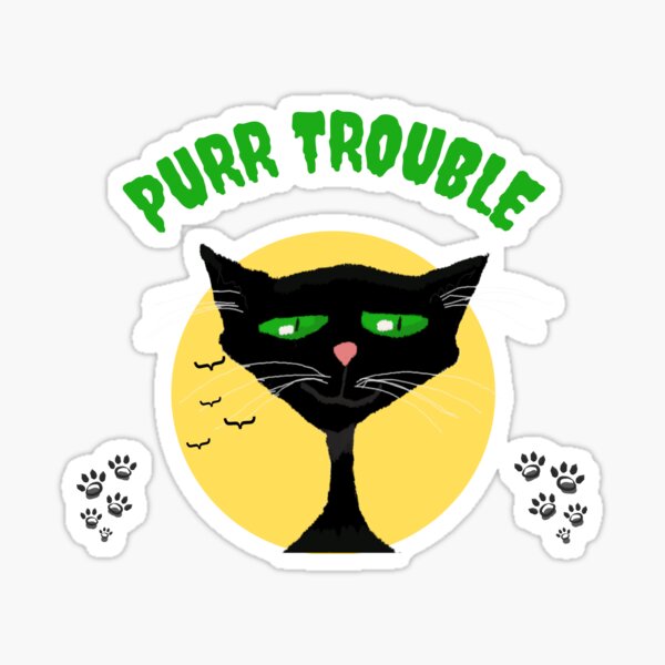 "Purr Trouble Black Cat" Sticker by LucifurrrCat | Redbubble