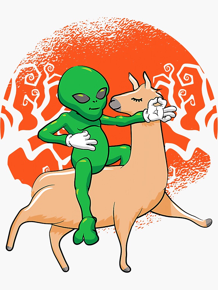 "Alien Riding Llama Lazy Diy Halloween Costume Funny Animal" Sticker ...
