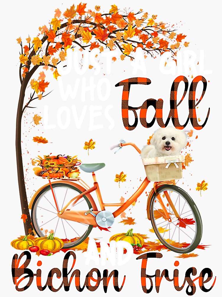 "Bichon Frise And Fall Funny Dog Owner Bicycle Thanksgiving" Sticker ...