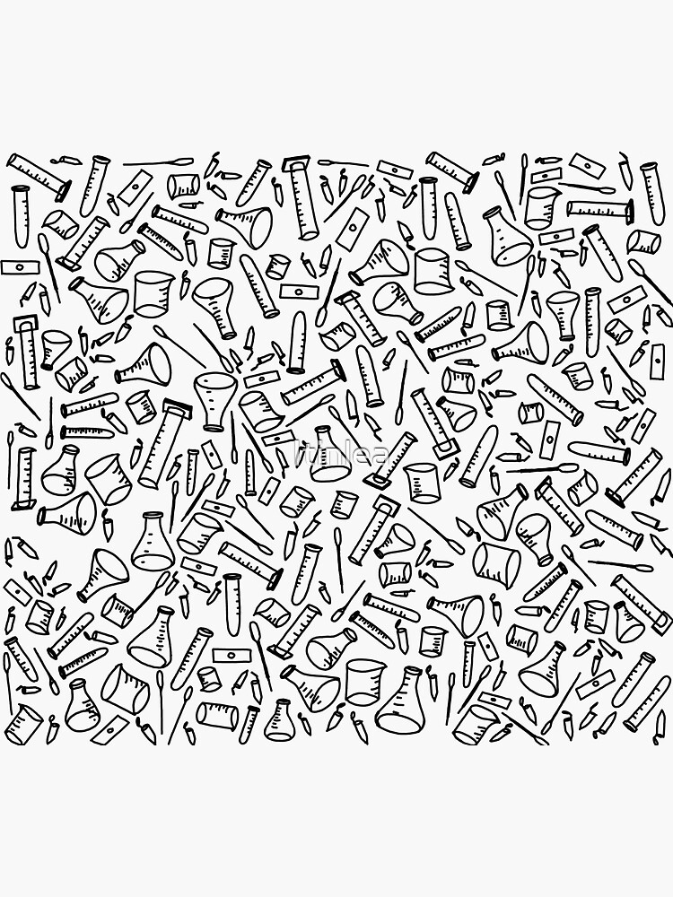 "Lab glassware, square--black on light background (blue)" Sticker for ...