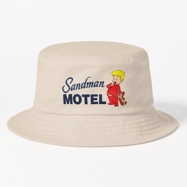 "60s Sandman Motel Logo with Little Boy and Teddy Bear" Bucket Hat for ...