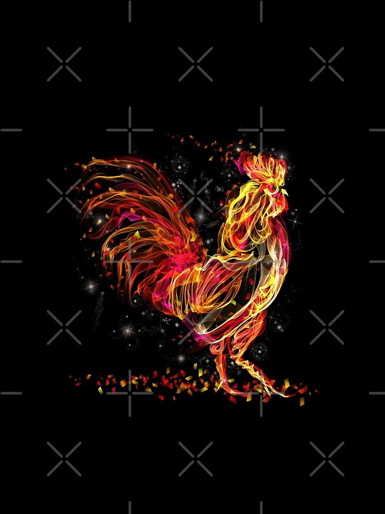 "Fire rooster. Flaming animal sparkle cool design" T-shirt by ...