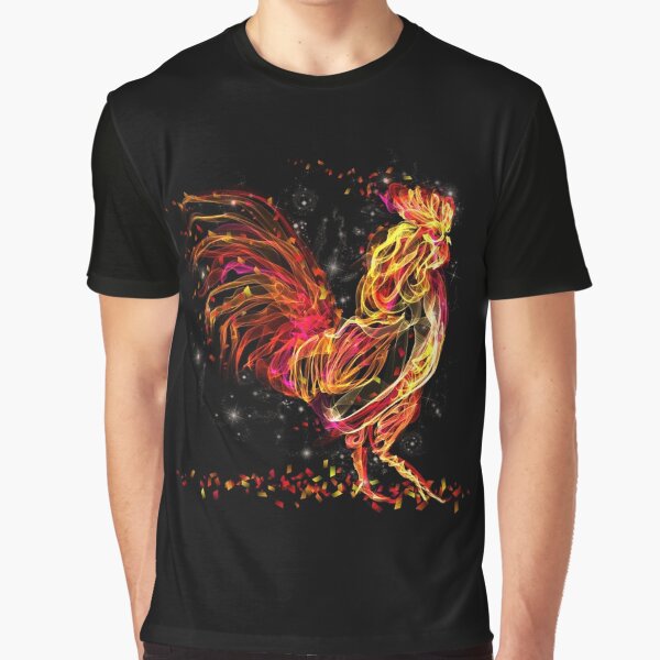 "Fire rooster. Flaming animal sparkle cool design" T-shirt by ...