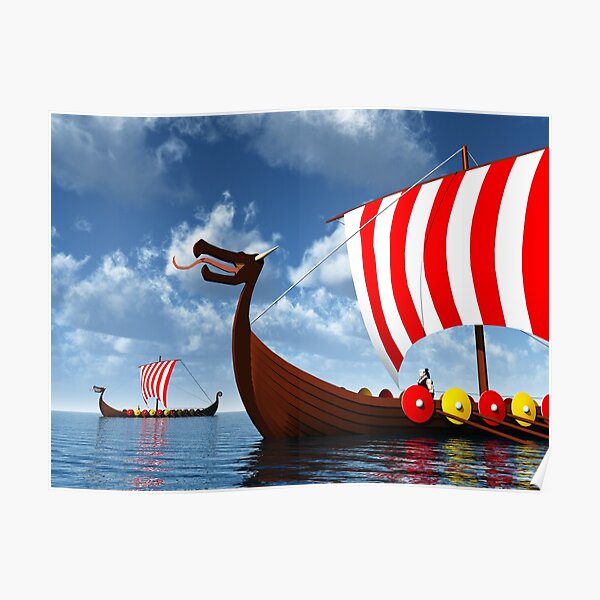 "Viking ships in the open sea" Poster for Sale by MIRO3D | Redbubble