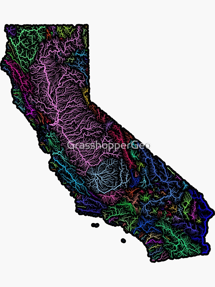 "California River Basin Map in Rainbow Colours with Black Background ...